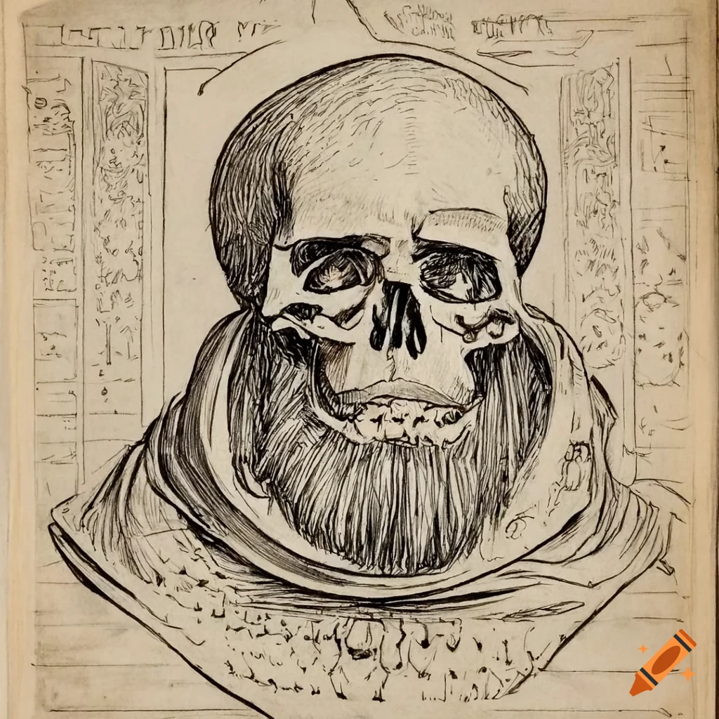 Medieval monk skeleton studying skeletons in a library on Craiyon