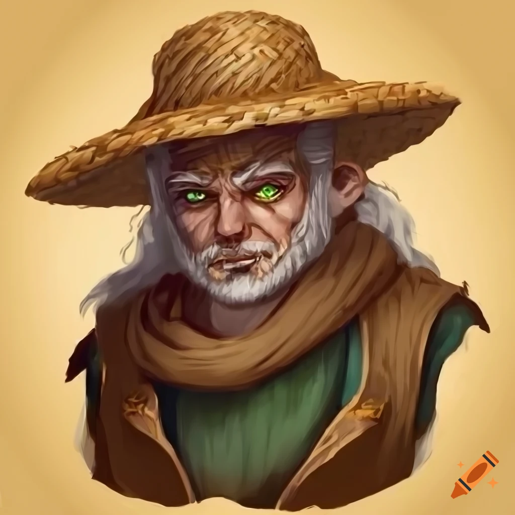 Dnd male halfling farmer with tan skin, grey hair, and green eyes ...