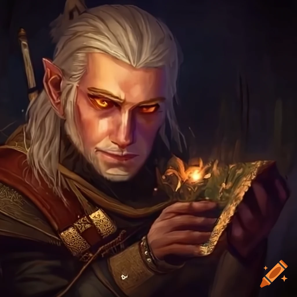 Young witcher discovering an enchanted spellbook in the attic on Craiyon