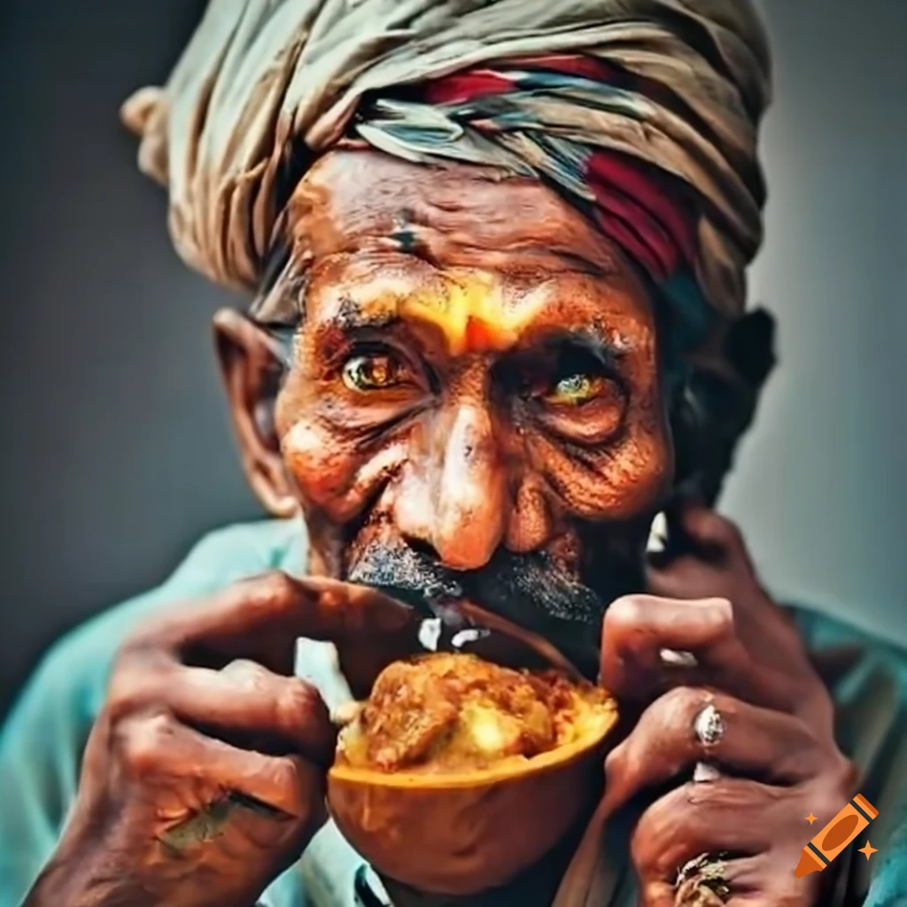 Indian man enjoying curry and chicken tikki masala dish on Craiyon