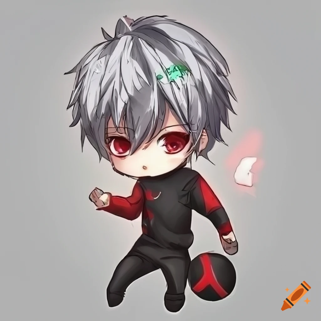 Chibi anime boy with Nike Jordan sneakers, black and white hair, and ...
