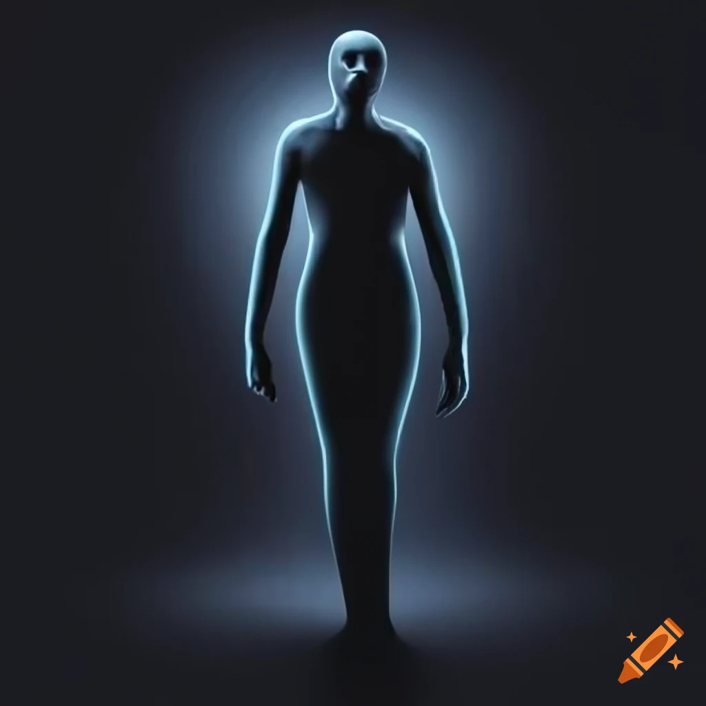 Dark figure in enduring pose with white outline glow on Craiyon