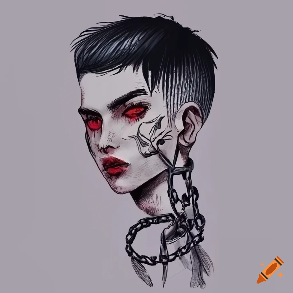 Man with black hair, red eyes, centipede sleeve tattoos, and emo ...