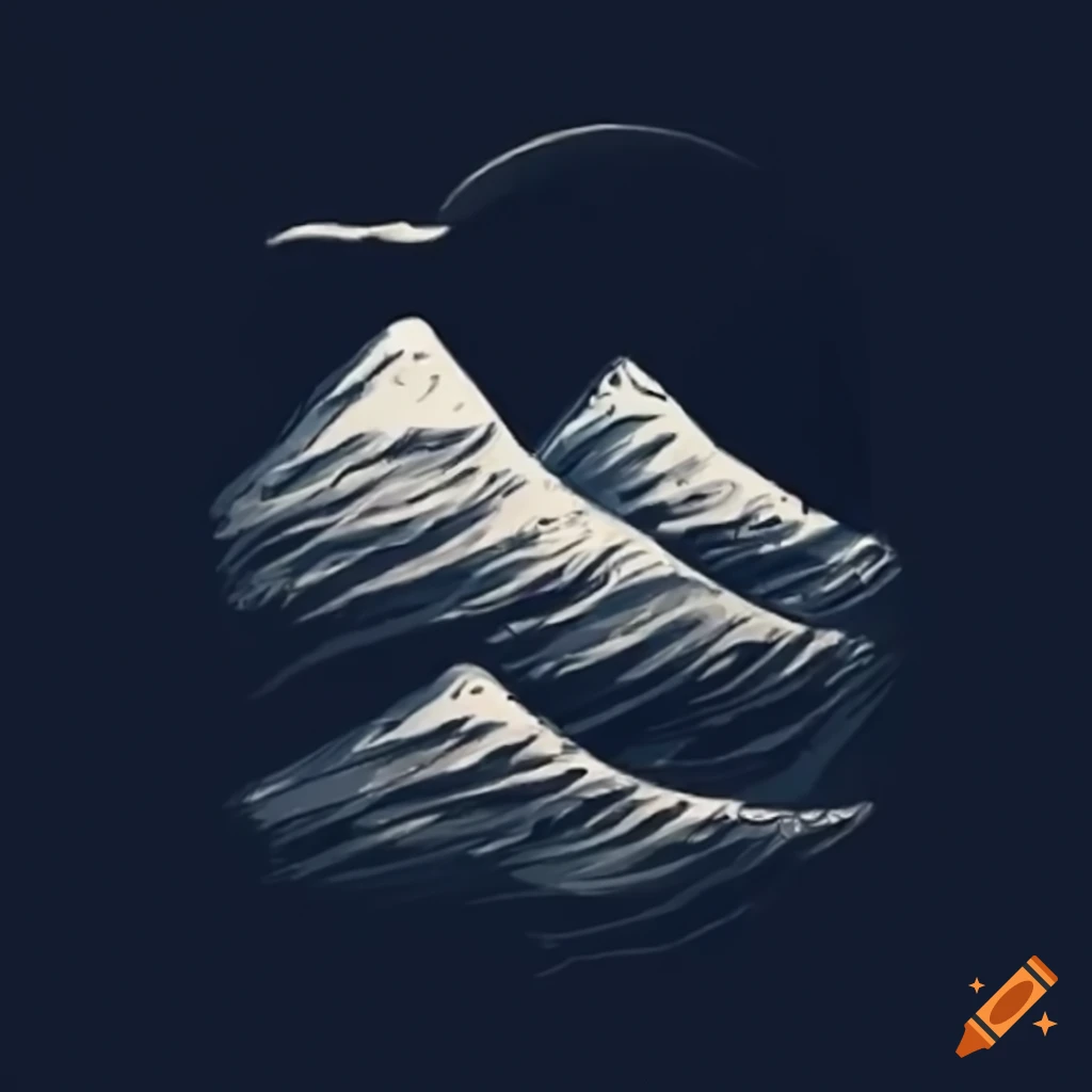 Sketch of mountains, clouds, and water using only lines on Craiyon