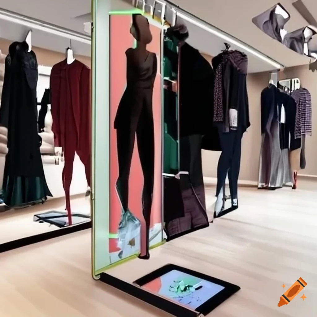 Modern clothing store with advanced fitting room technology on Craiyon
