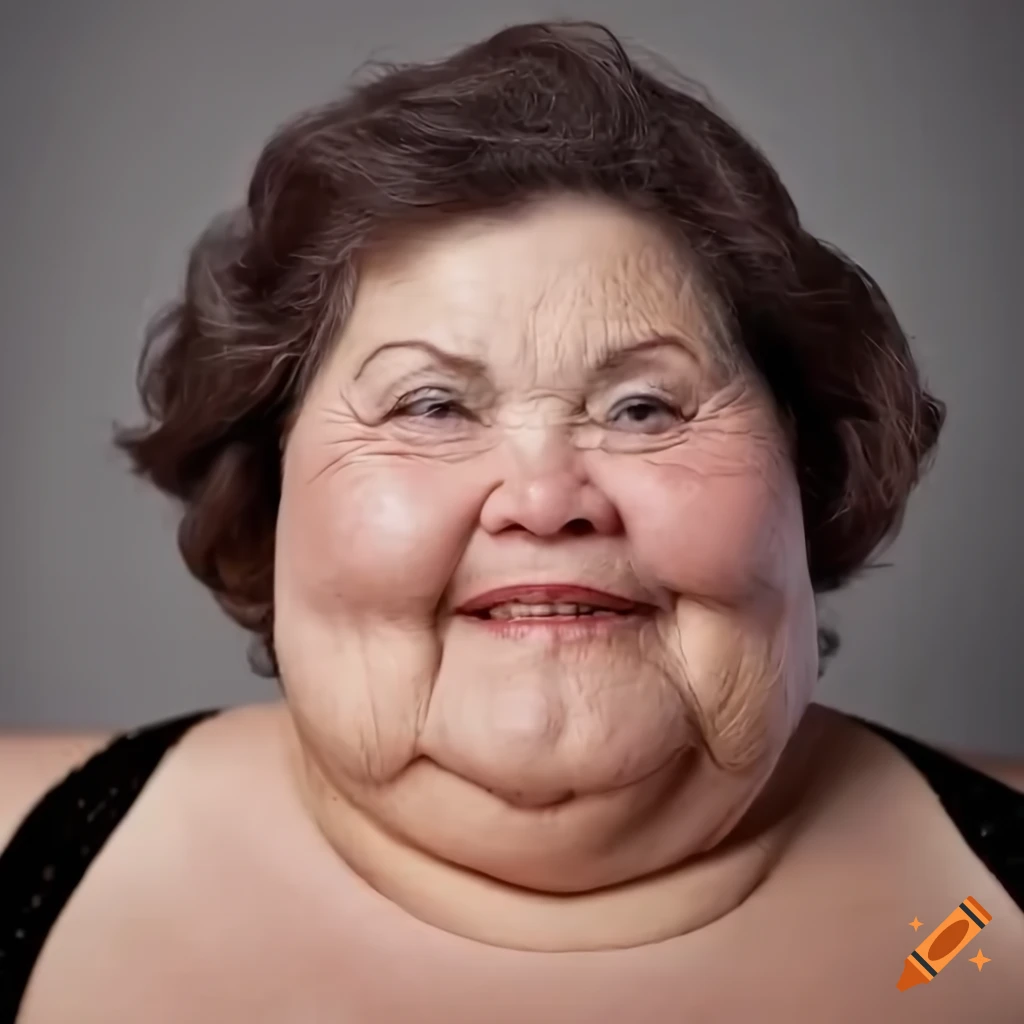 Smiling older woman with chubby cheeks looking at the camera on Craiyon