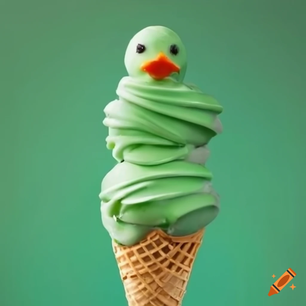 Duck-shaped green soft-serve ice cream cone on Craiyon