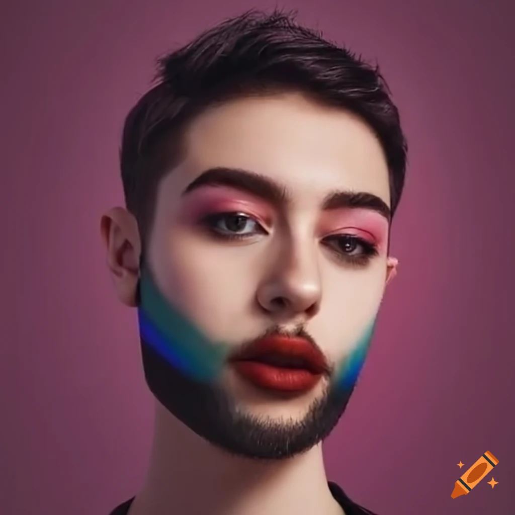 Non-binary individual with short hair, beard, and brunette on Craiyon