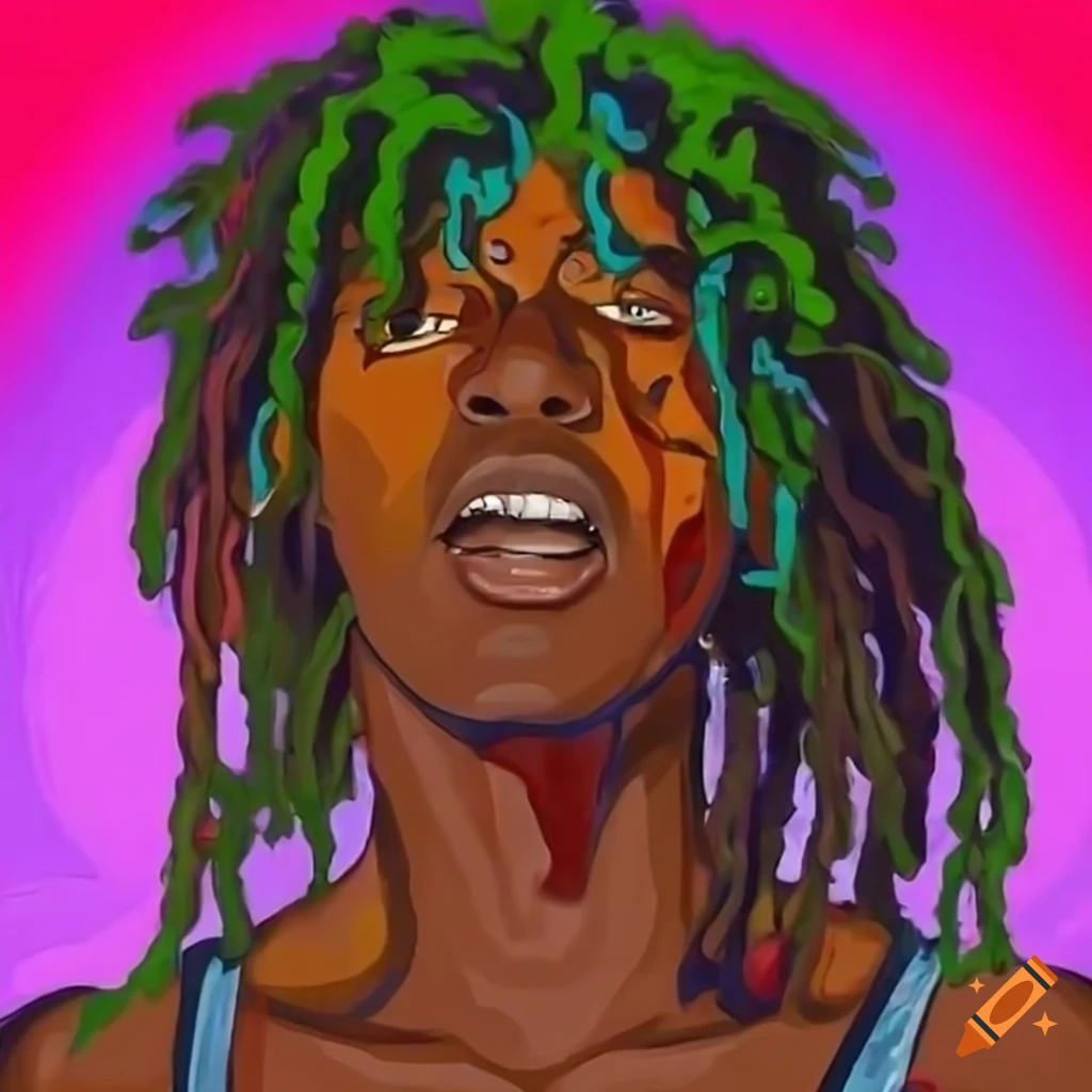 Detailed painting of a man with dreadlocks in a vibrant setting on Craiyon