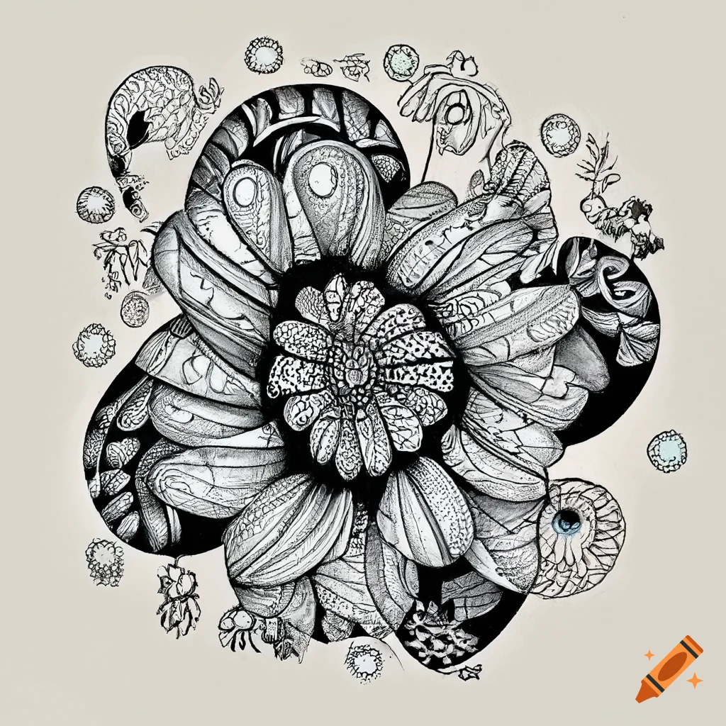 Zentangle black and white artwork inspired by flowers and family love ...
