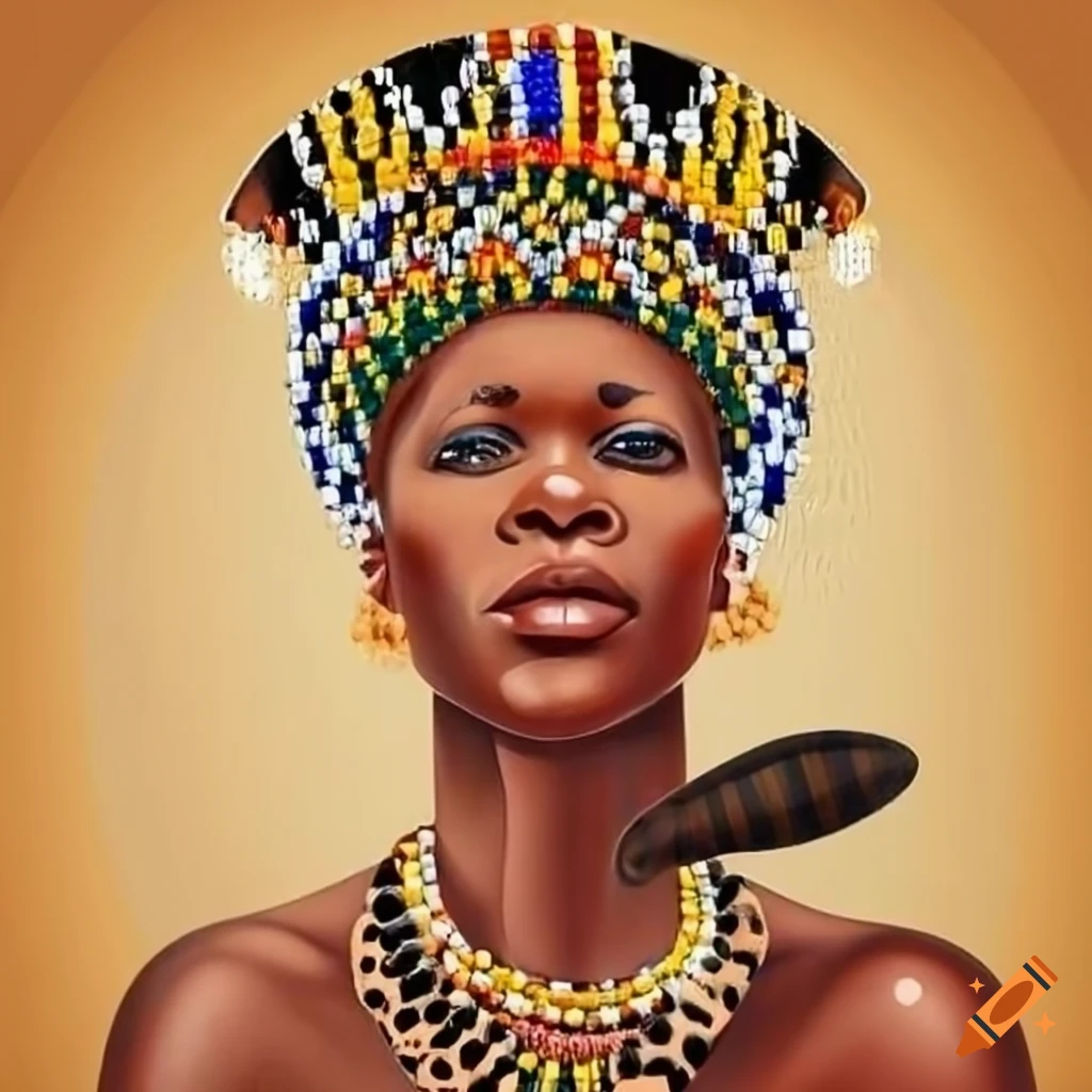 Zulu princess adorned in traditional regal attire with shield and ...