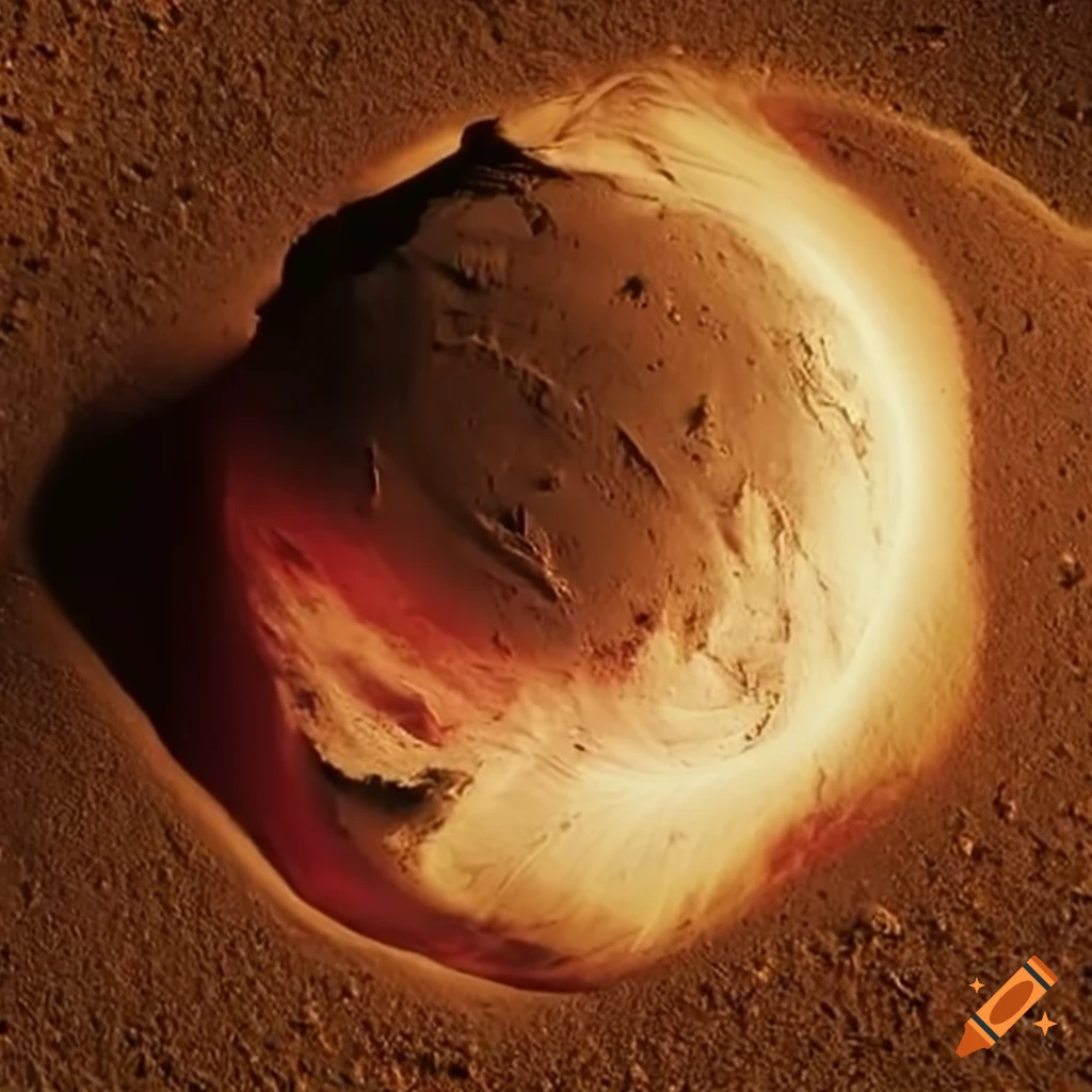 Super massive ruined orb depression in sand on Craiyon