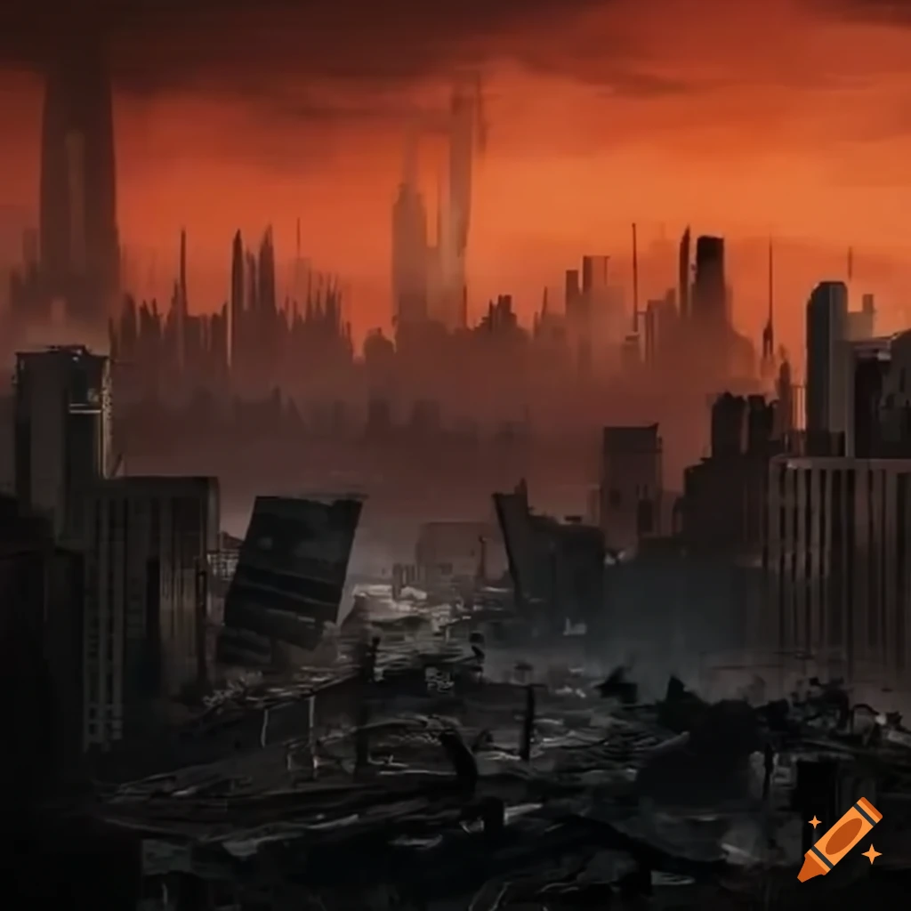 Devastation of a city due to disease outbreak in a dystopian setting on ...