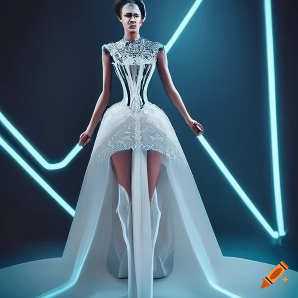 Tron-inspired bridal gown with futuristic accents on Craiyon