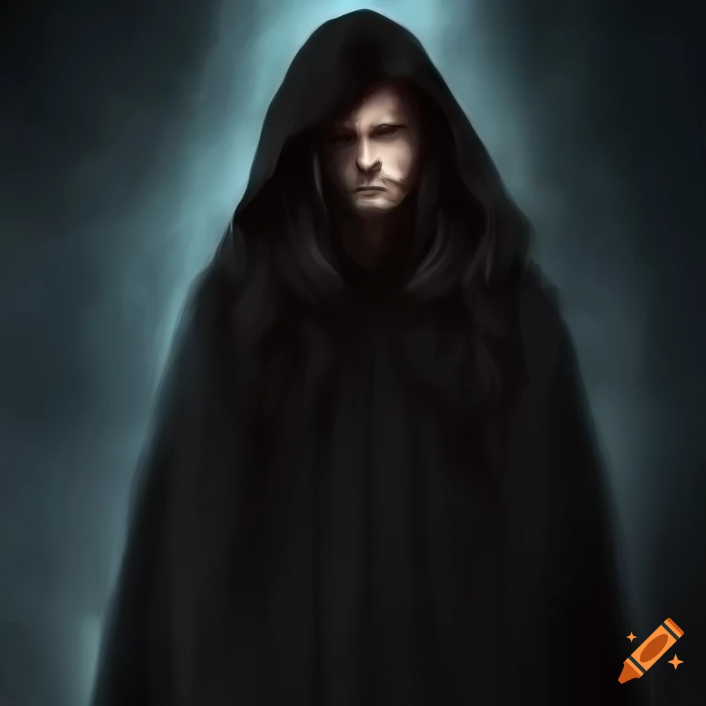 Man under a cloak with dark long hair on Craiyon