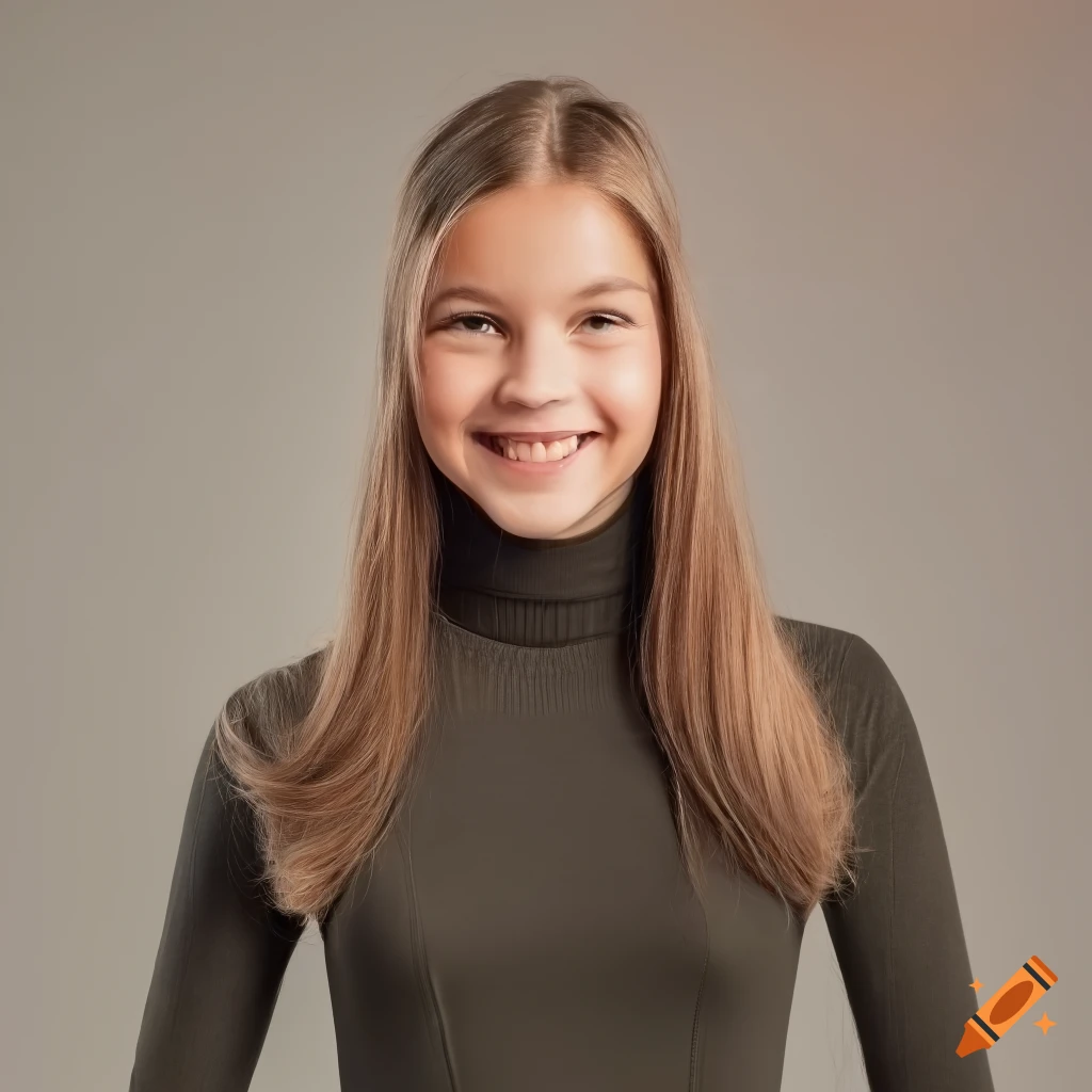 Young schoolgirls wearing stylish turtlenecks smiling at the camera on ...