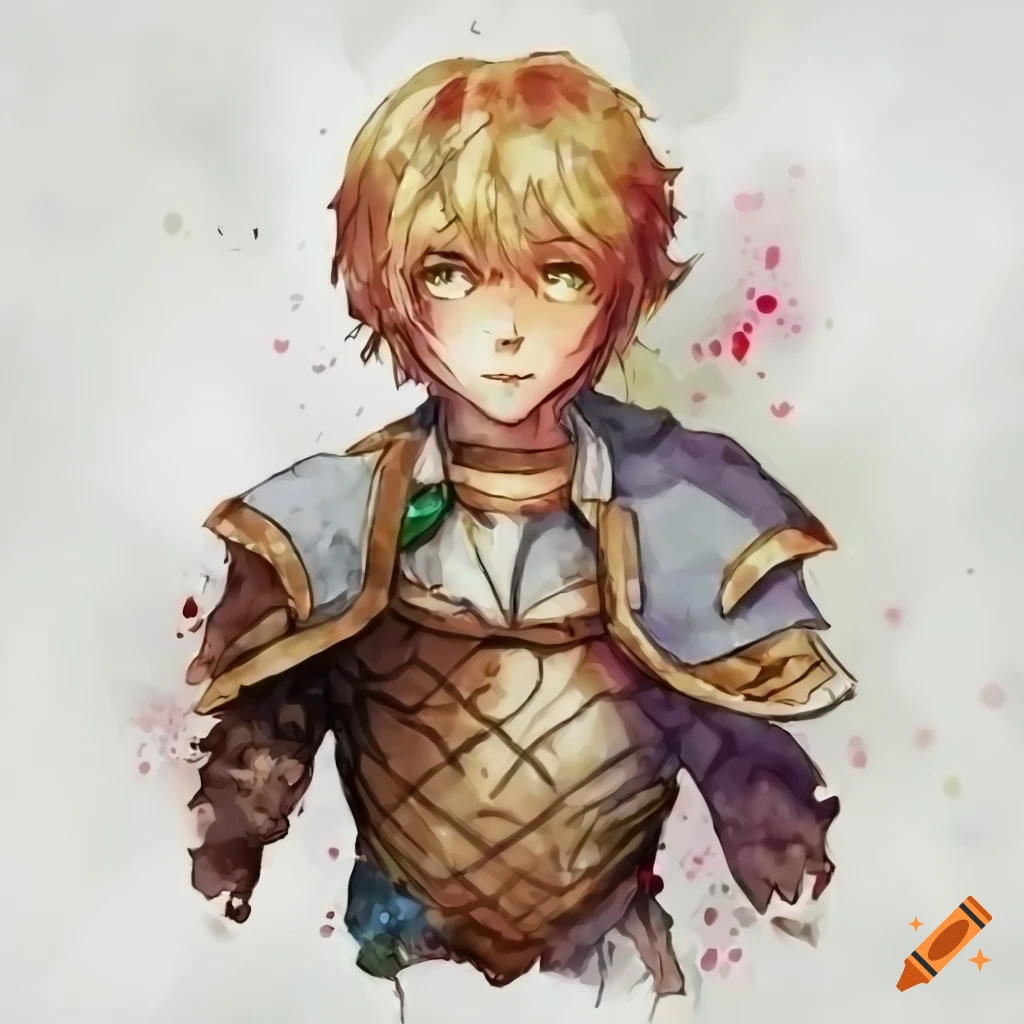 Anime style young male cleric with short blond hair looking serious on ...