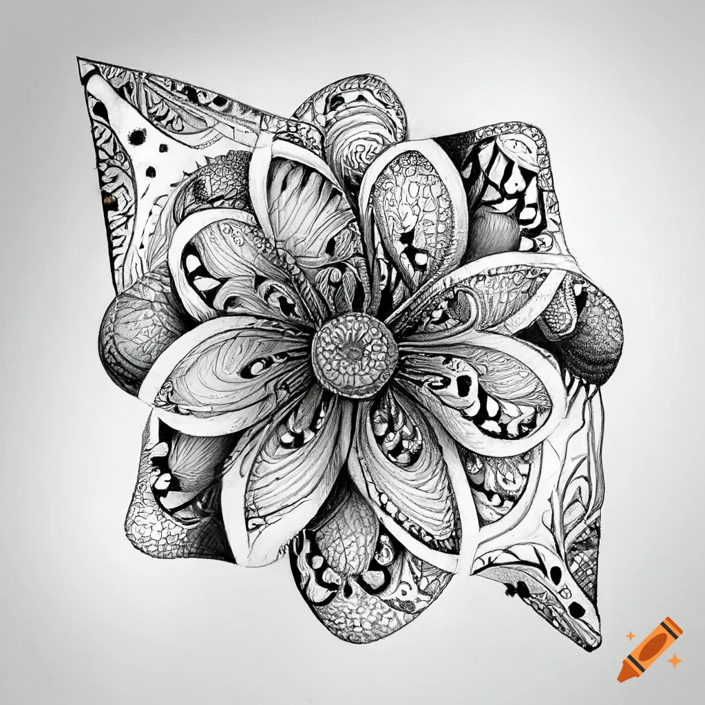 Zentangle black and white artwork inspired by flowers and family love ...