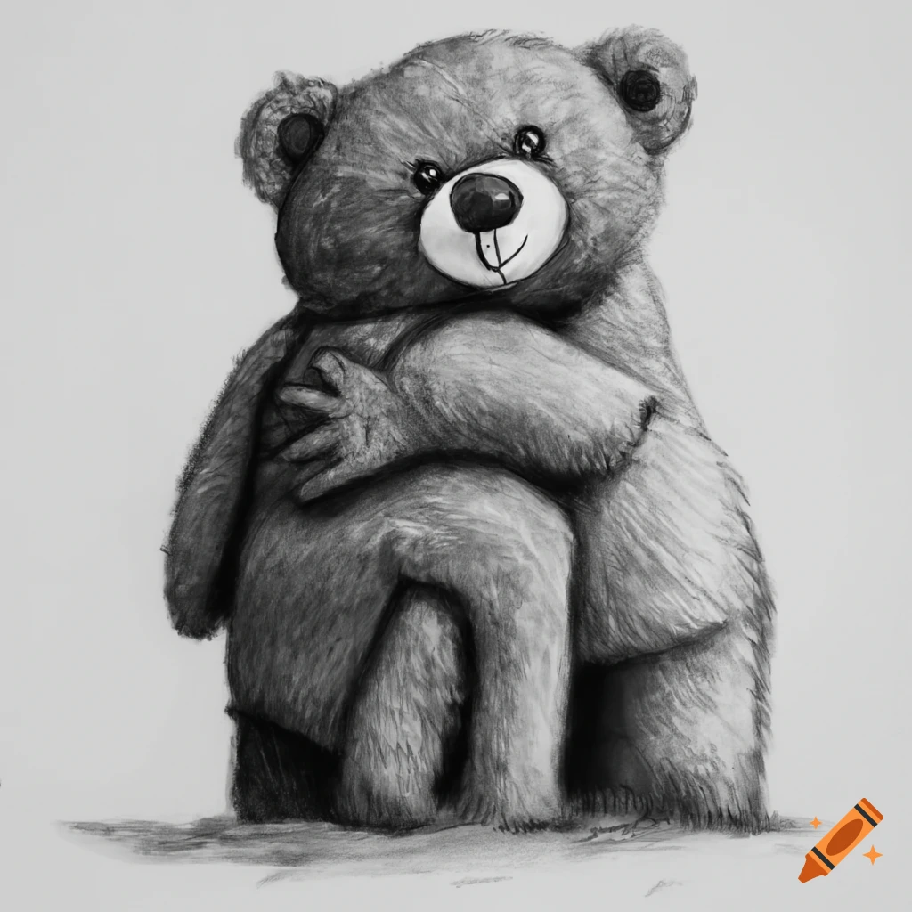 Pencil drawing of two teddy bears embracing each other on Craiyon