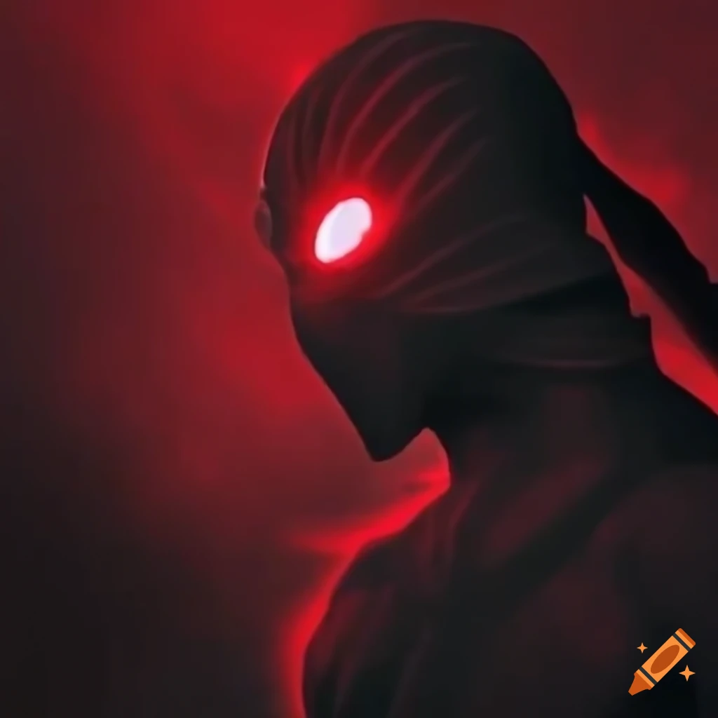 Ninja spirit shadow with glowing red eyes in darkness on Craiyon