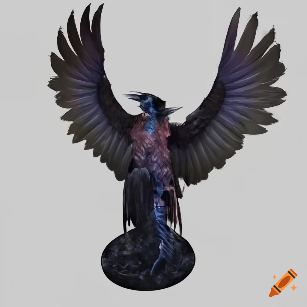 Raven-headed fantasy creature with glowing eyes on Craiyon