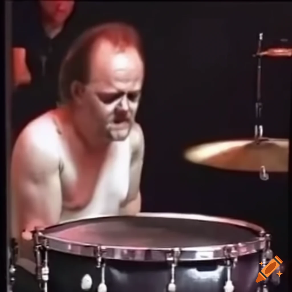 Angry Lars Ulrich playing a garbage can snare drum on Craiyon