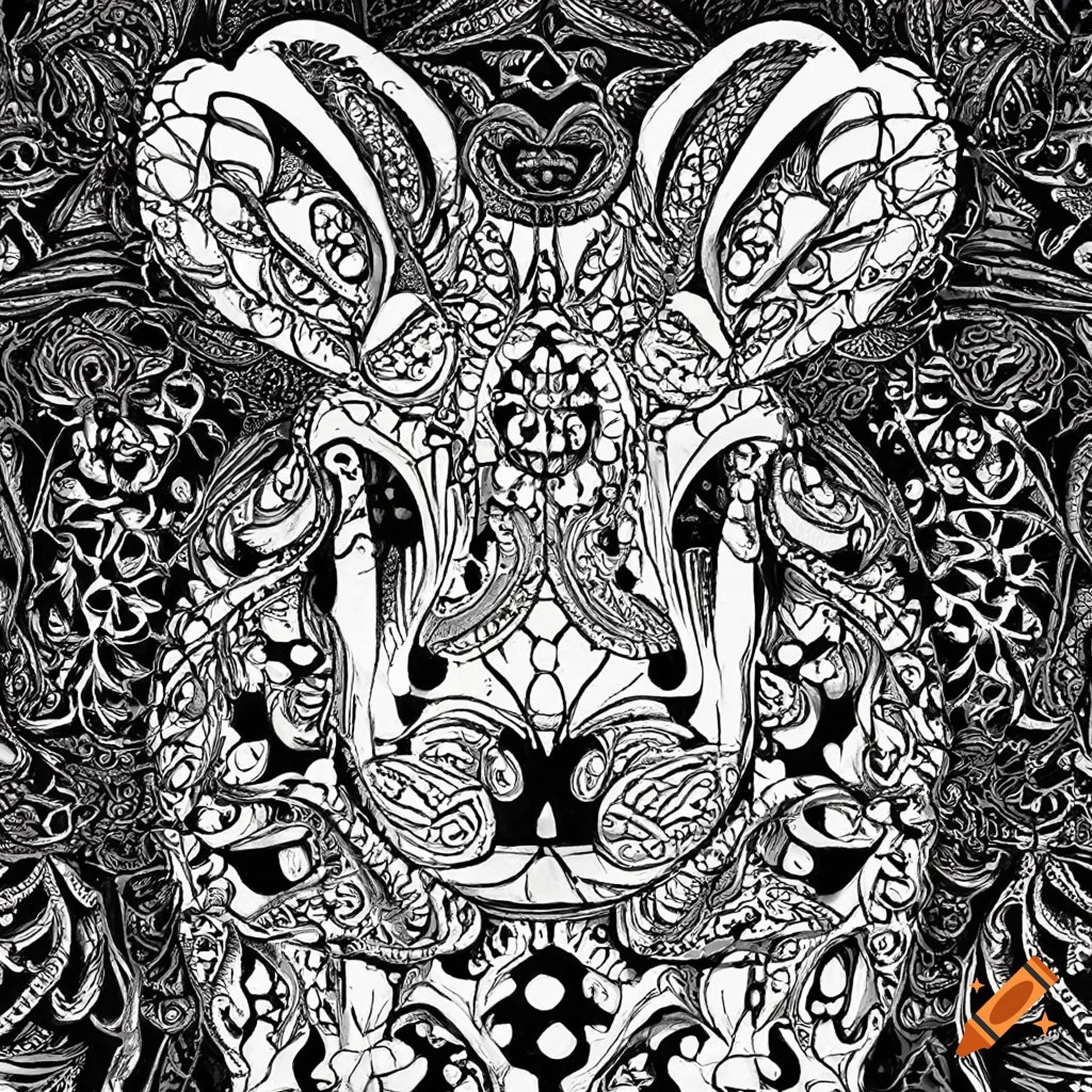 Zentangle cow and cute bunny in black and white with tribal patterns on ...