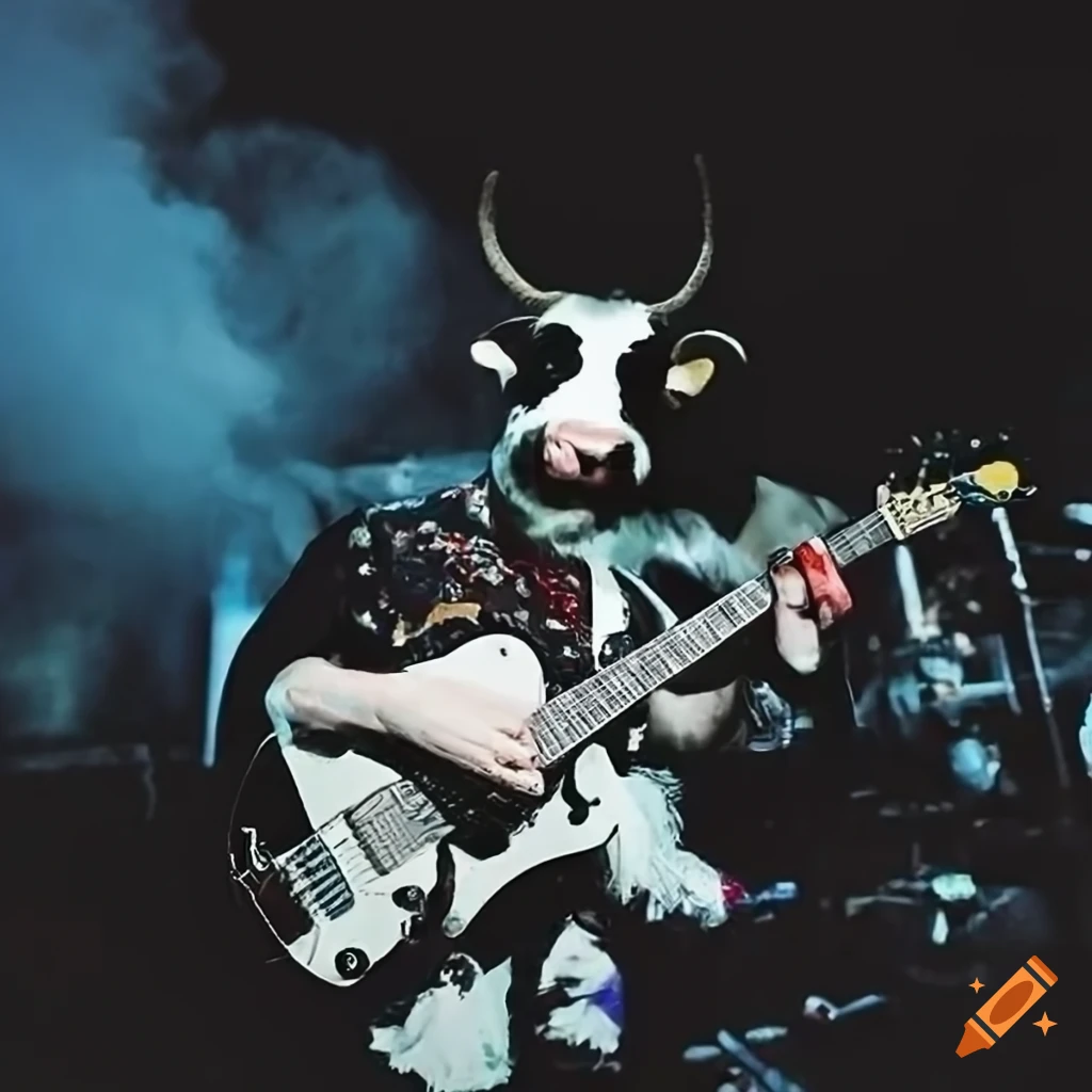 Punk rocker cow in space playing guitar on Craiyon