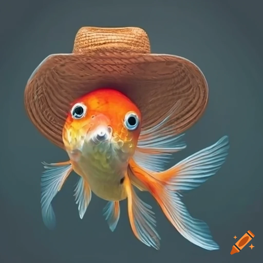 Goldfish wearing a cowboy hat on Craiyon