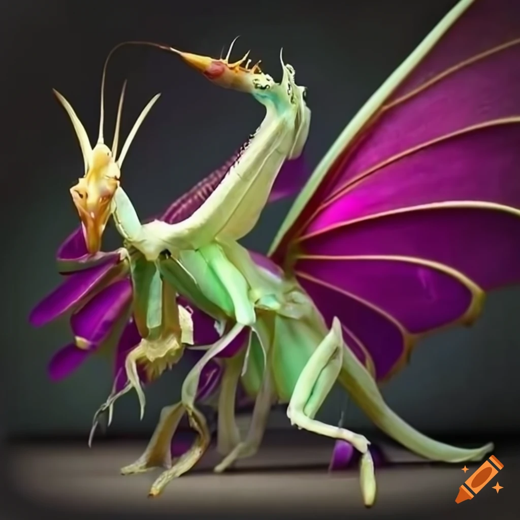 Mythical orchid mantis-dragon with full body scales on Craiyon
