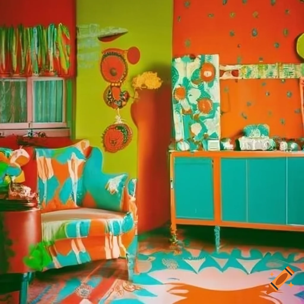 1950s Retro Revival home decor with bold colors and playful patterns on ...