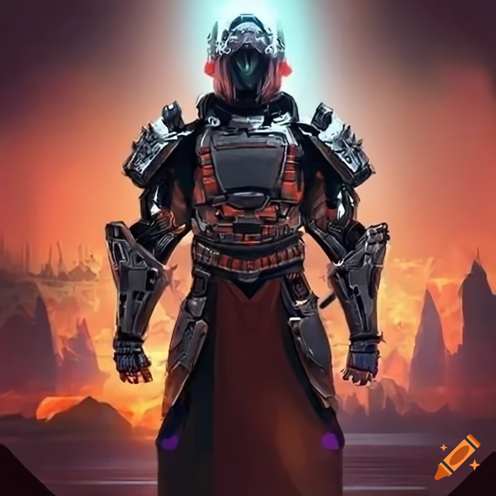 Warrior in futuristic armor with cybernetic enhancements and glowing ...