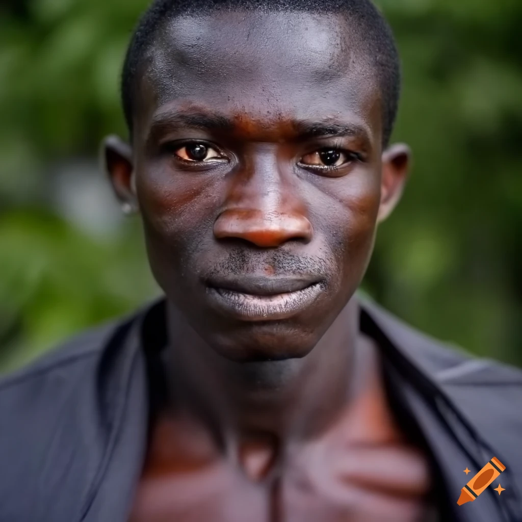 Portrait of nigerian man with striking features in rainy weather on Craiyon