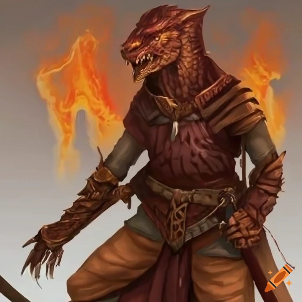 Dnd dragonborn with bronze skin and bloody tunic on Craiyon