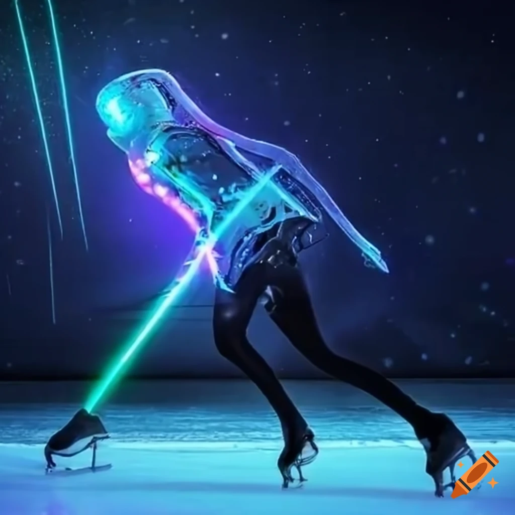 Futuristic ice skate with laser lights on the ice rink on Craiyon