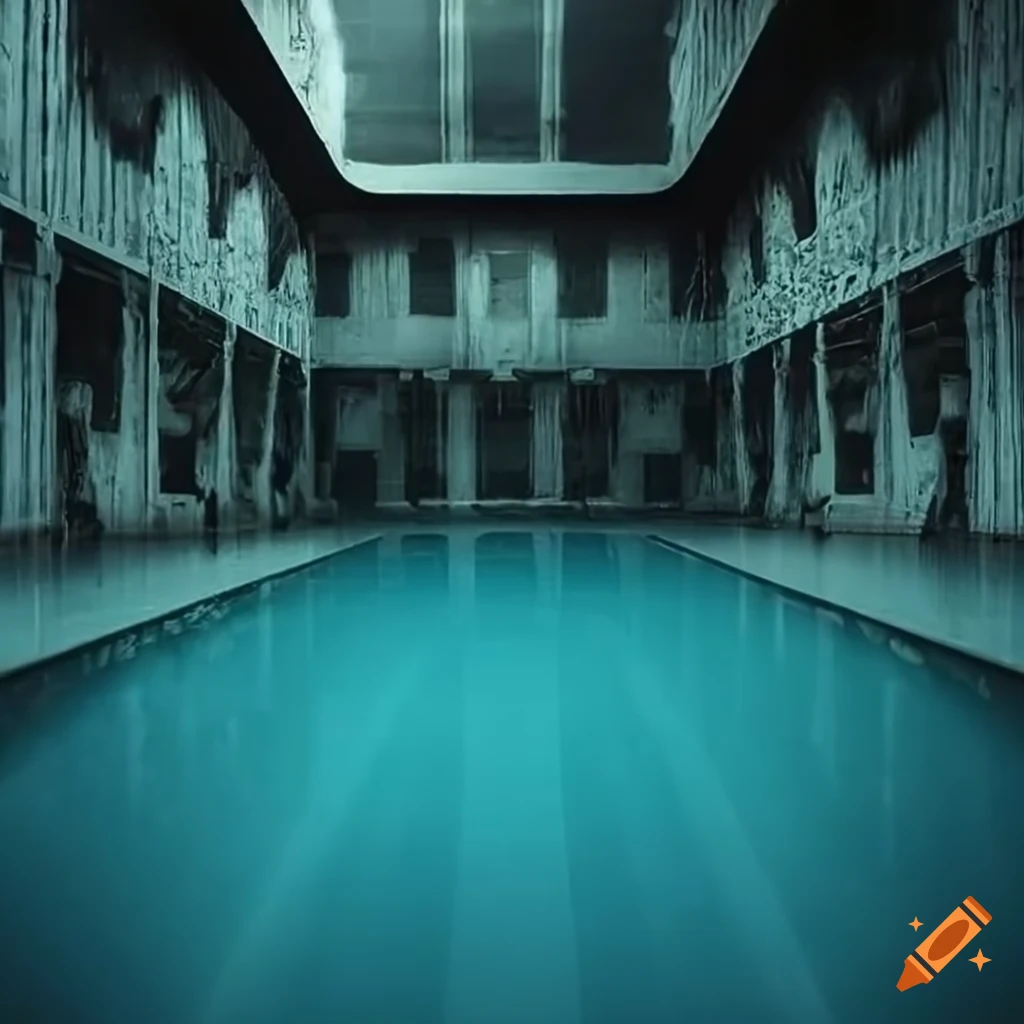 Empty and eerie swimming pool room on Craiyon