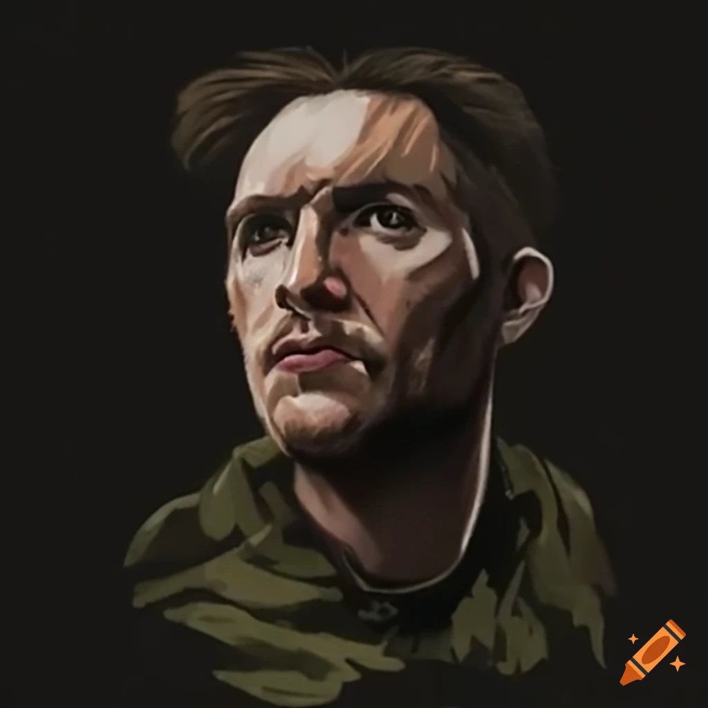 Tired 30-year-old Russian hunter with a weary expression on Craiyon