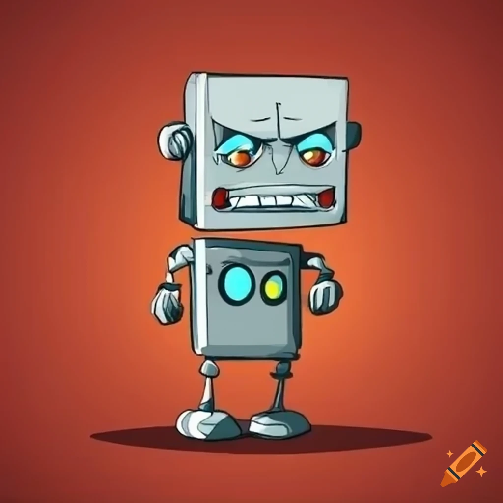 Angry cartoon square robot on Craiyon