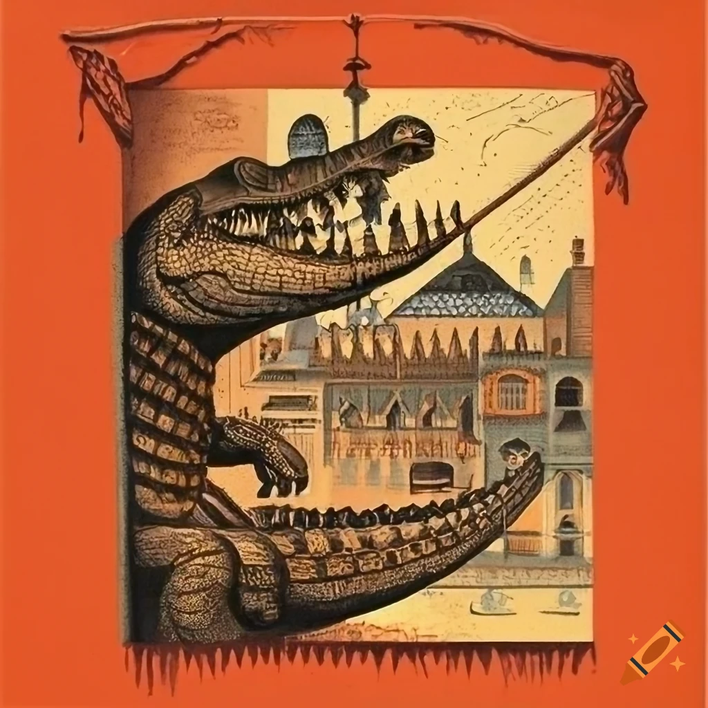 Vintage adventure travel poster with stave carvings and woodblock ...