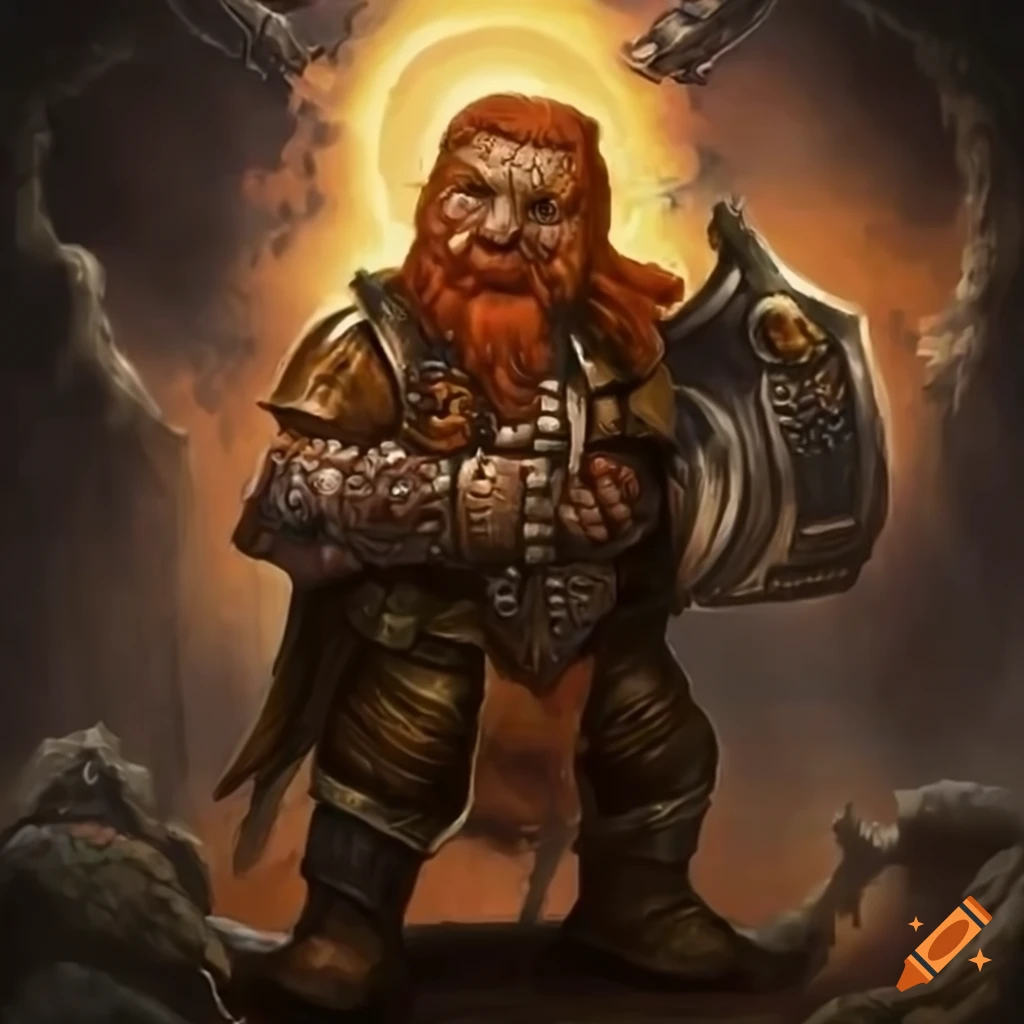 Ginger dwarf cleric with a warhammer on Craiyon