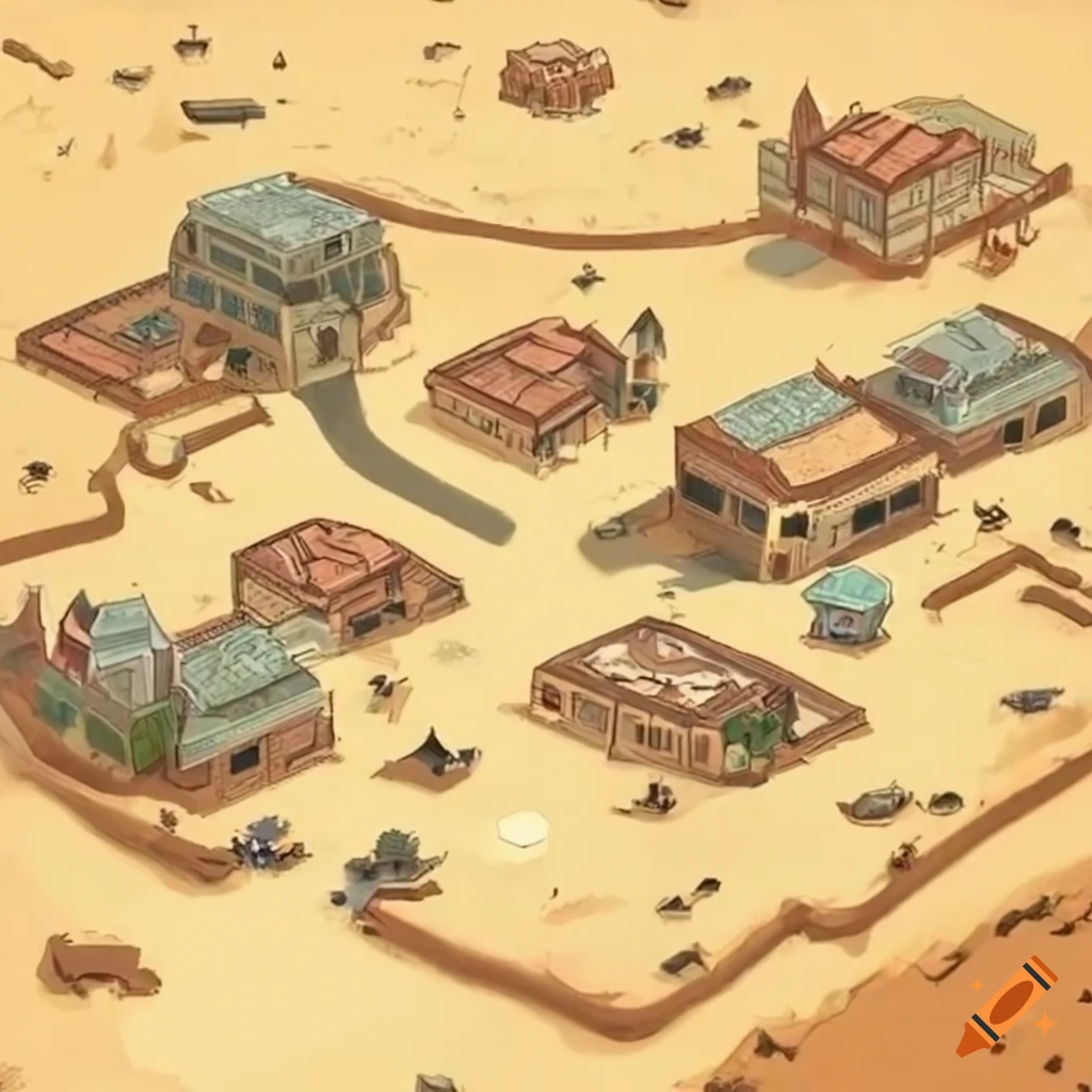 Sci-fi desert town map on Craiyon