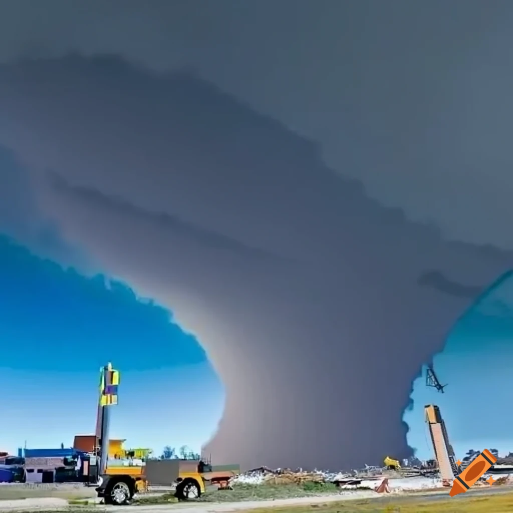 Powerful tornado causing destruction to buildings in downtown city on ...