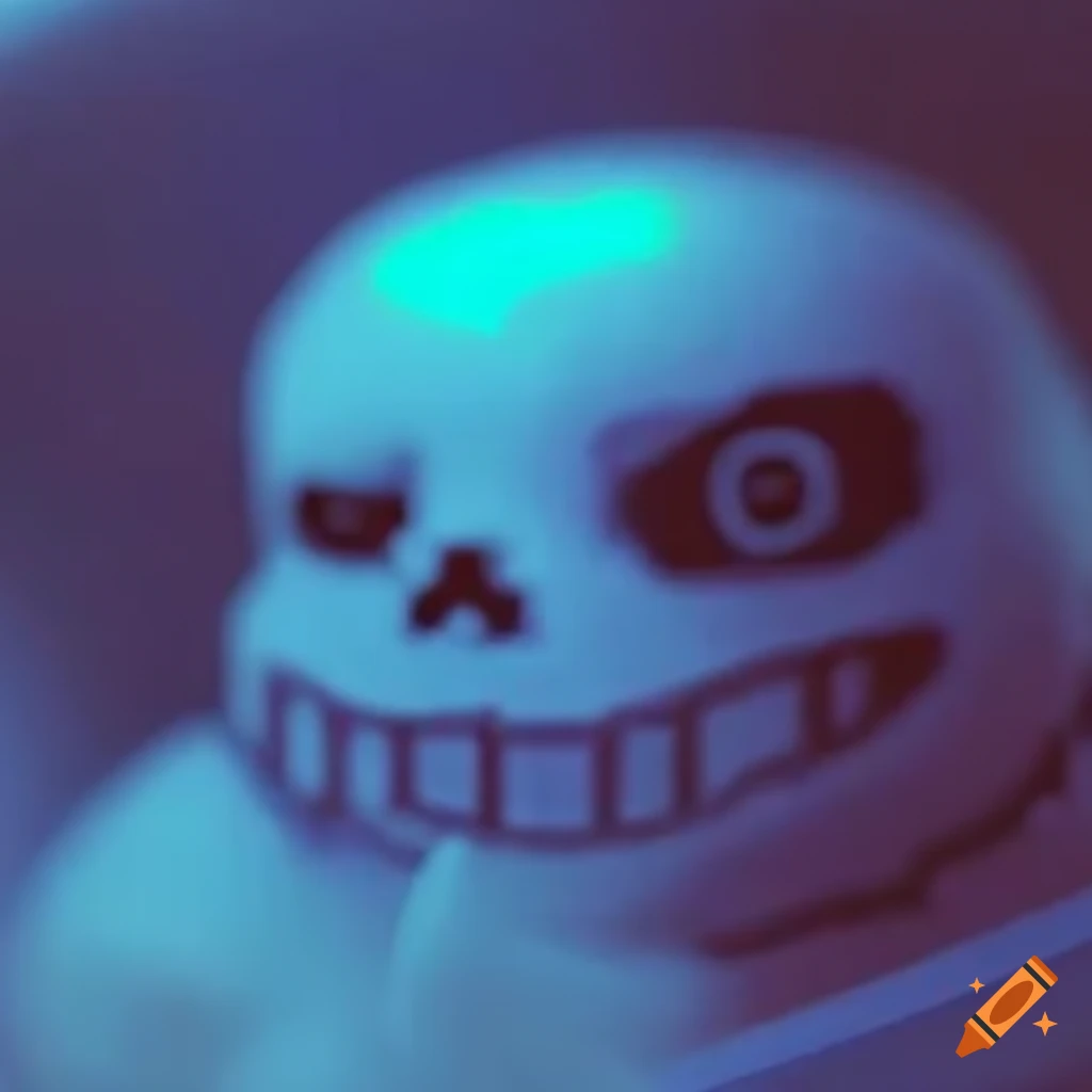 Sans from undertale enjoying a bath in glowing milk on Craiyon