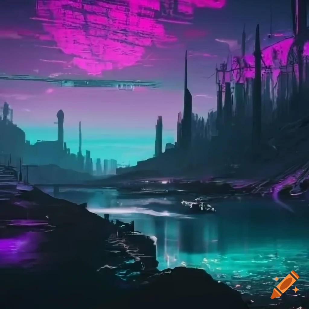 Cyberpunk nature landscape on Craiyon