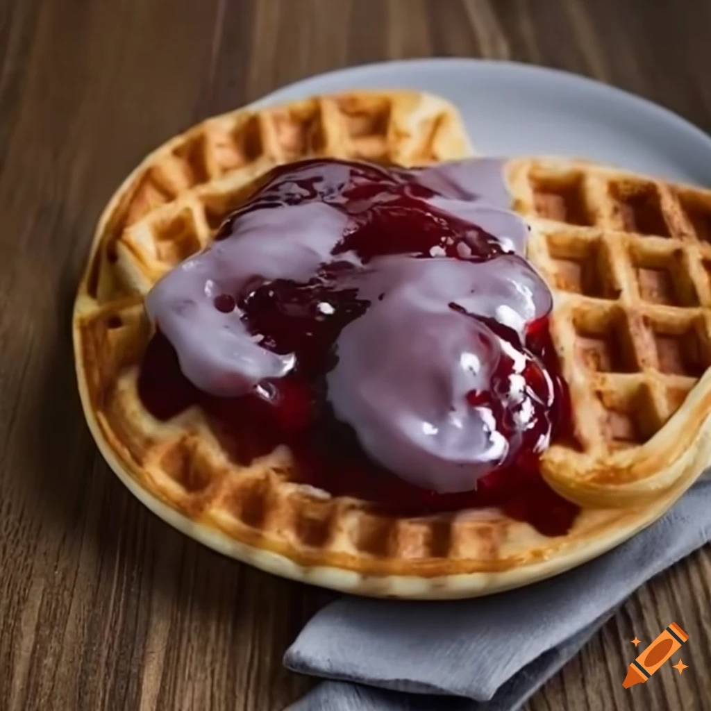 Fresh waffle topped with blueberry jam on Craiyon
