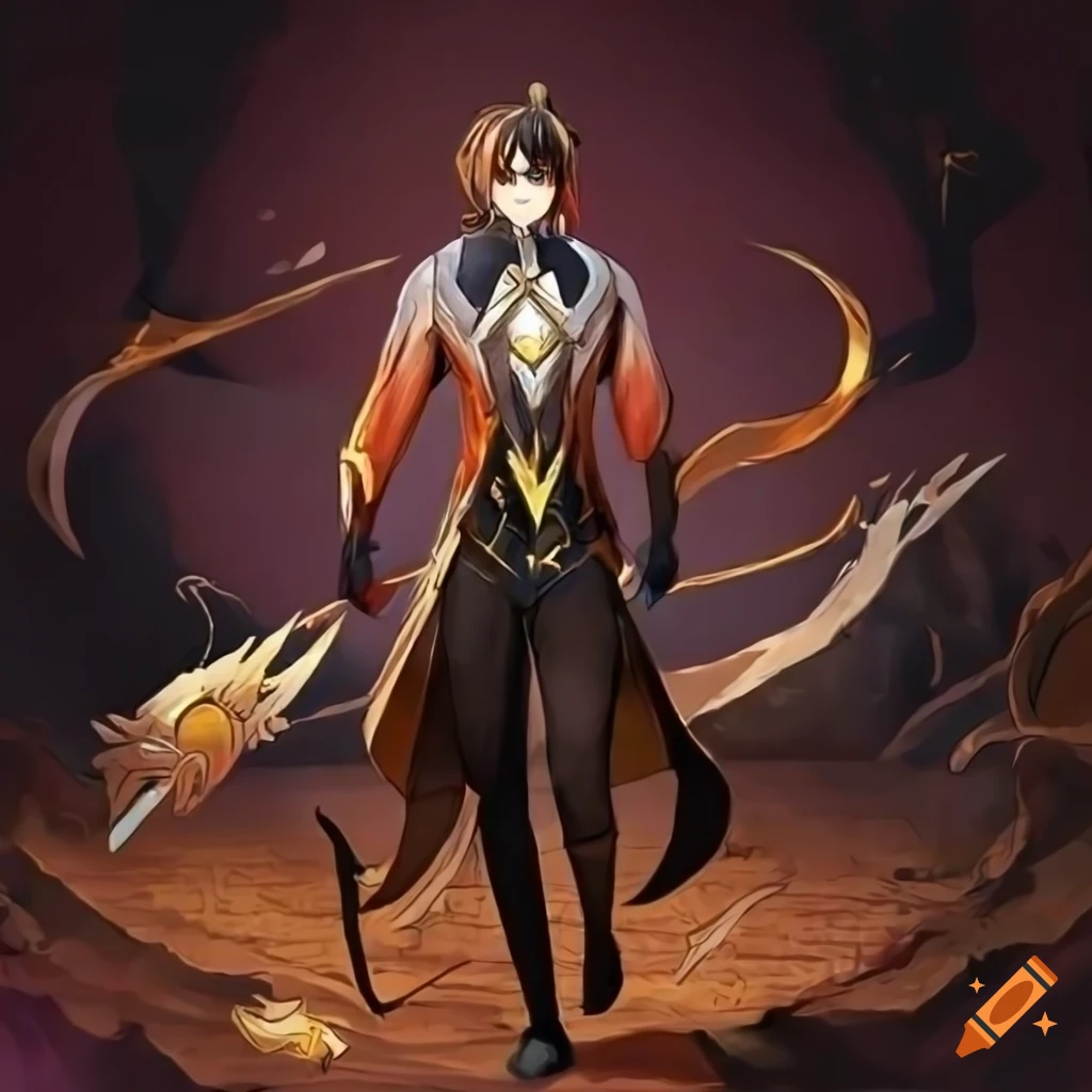 Artwork of Zhongli showcasing strong and robust legs on Craiyon