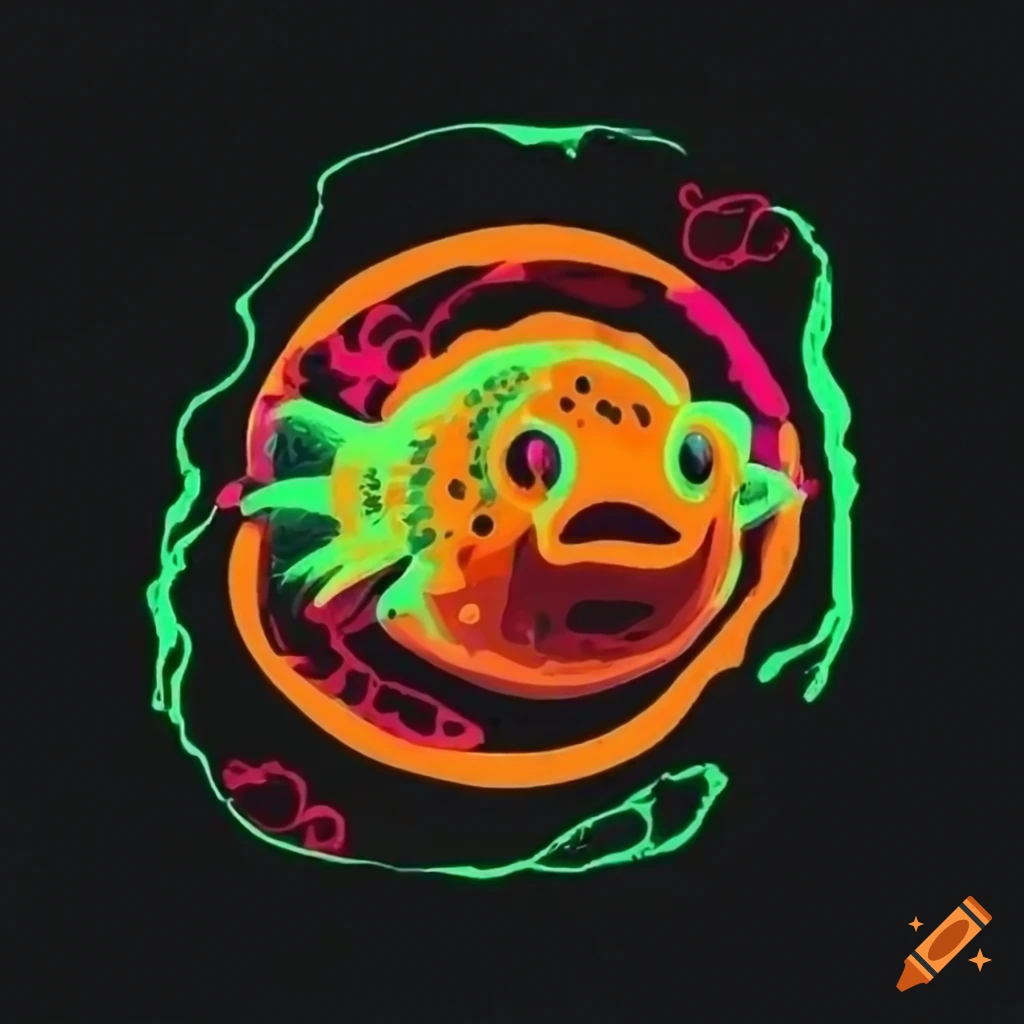 Neon Japanese Akira style pygmy puffer fish logo on Craiyon