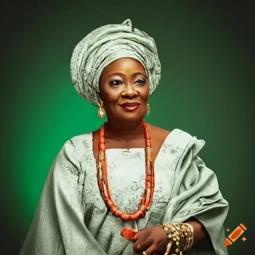 Official portrait of the First Lady of Nigeria in traditional white and ...