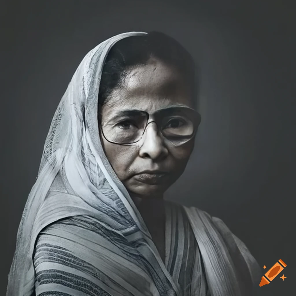 Mamata Banerjee's determined face against a dark backdrop on Craiyon