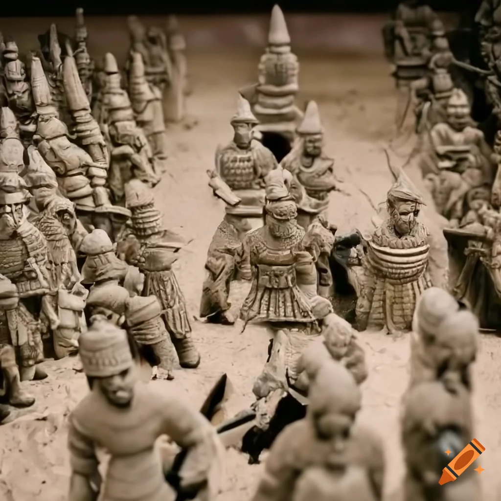 Clay army scene of historic chinese warriors in battle formations on ...